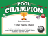 Champion certificates for ping pong, darts, pool, cornhole, bocce