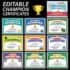 Champion certificates for ping pong, darts, pool, cornhole, bocce
